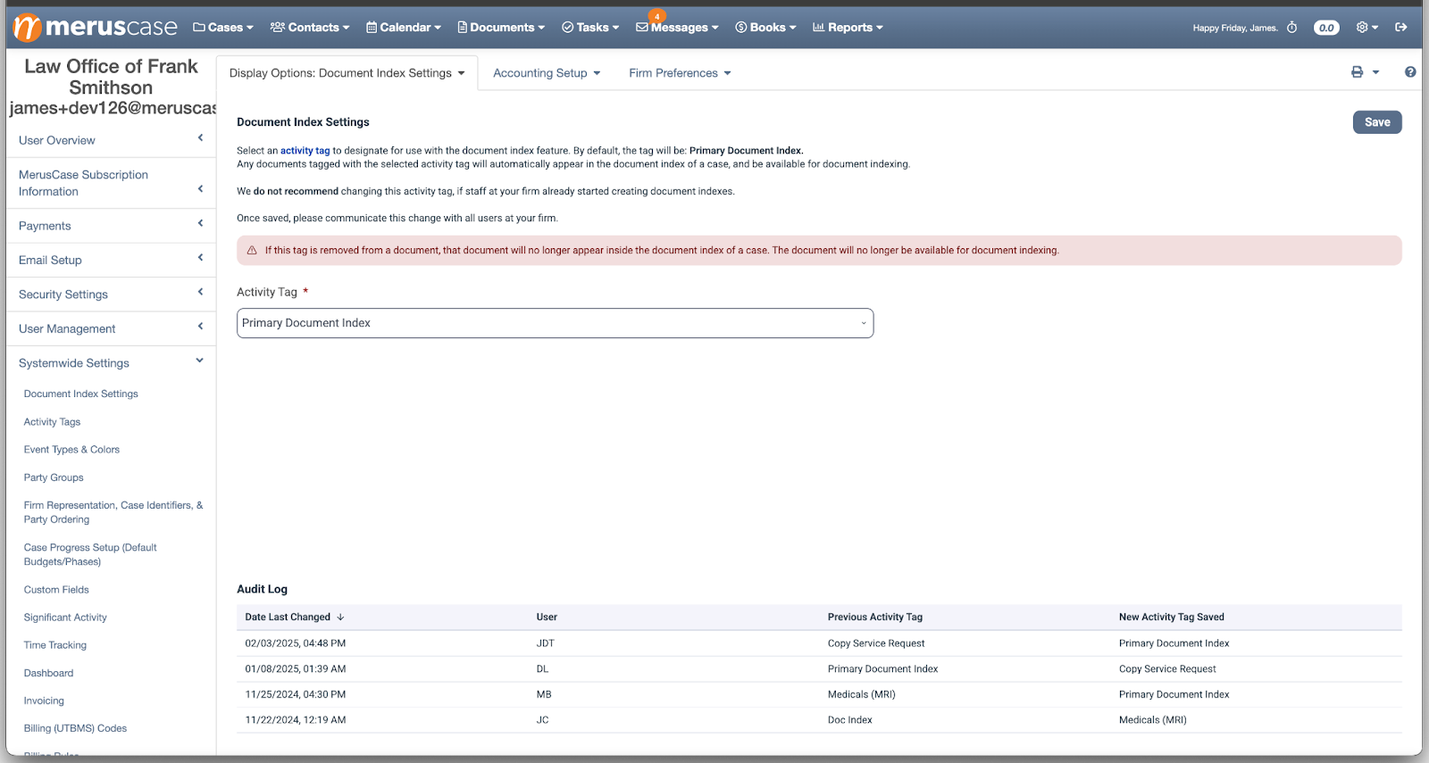 Setting up the Medical Index Feature – MerusCase